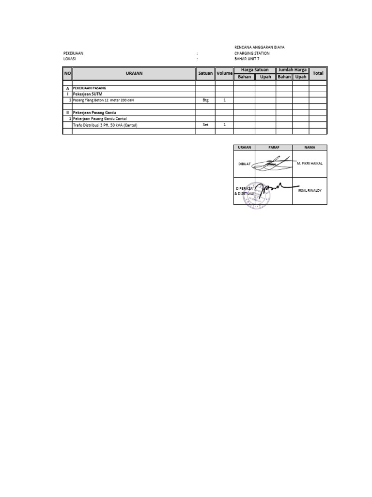 BOQ Station Charging Bahar Unit 7 | PDF