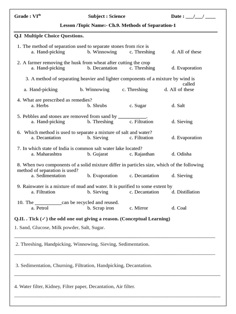 Separation Techniques for Class 6 | PDF | Filtration | Mixture