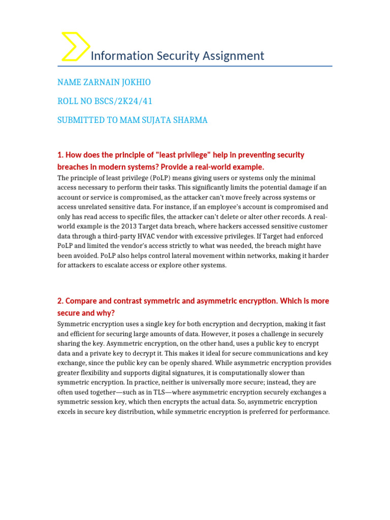 Zarnainjokhio(41) Information Security Assignment | PDF | Security | Computer Security