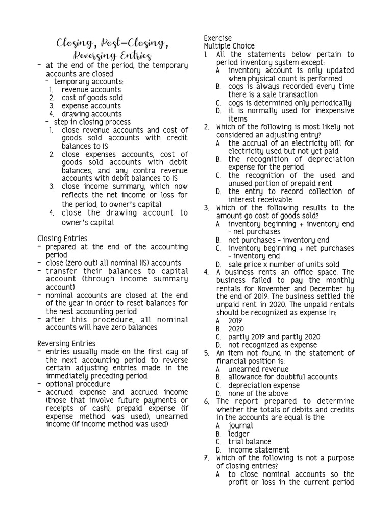 Closing and Reversing Entries Guide | PDF | Debits And Credits | Expense