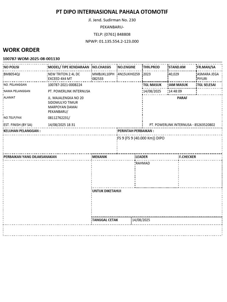 BSI - Work Order | PDF