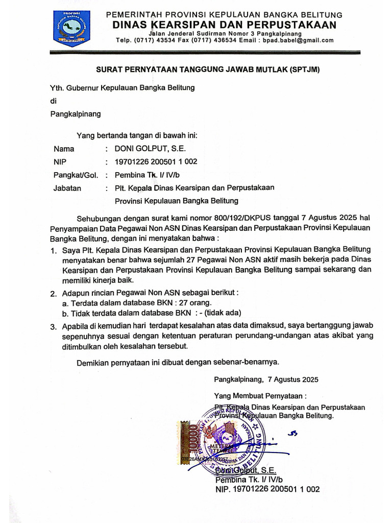 Surat Pernyataan Tanggung Jawab Mutlak | PDF