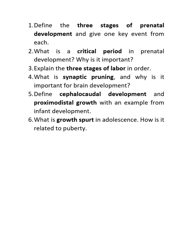 Define The Three Stages of Prenatal Development and Give One Key Event ...