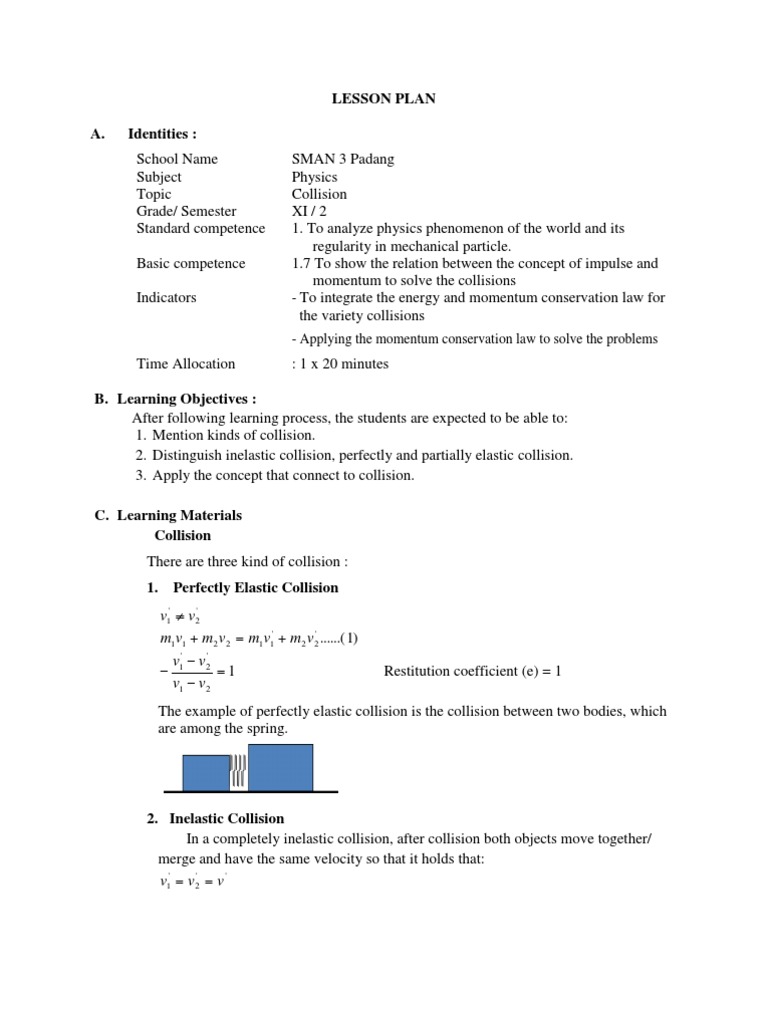 Lesson Plan Collision | Collision | Momentum