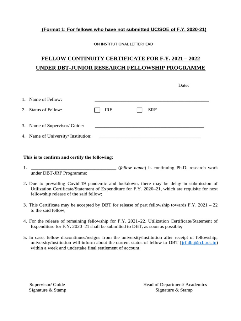 Continuity Certificate Format | PDF