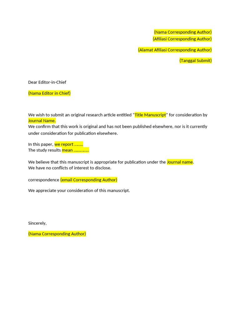 RSC Manuscript Submission Cover Letter | PDF