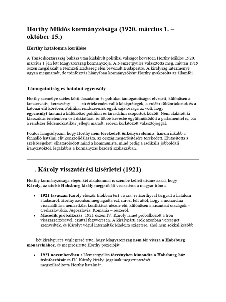 Horthy Miklós Kormányzósága | PDF