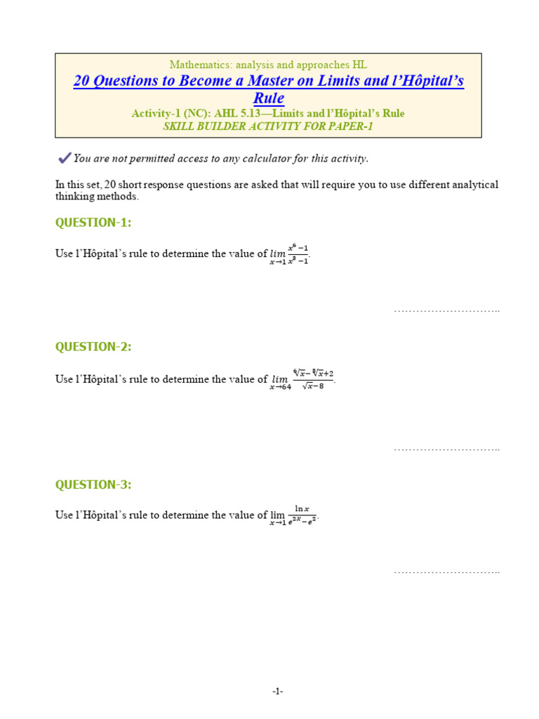 Mastering Limits & l'Hôpital's Rule | PDF | Mathematics | Mathematical ...