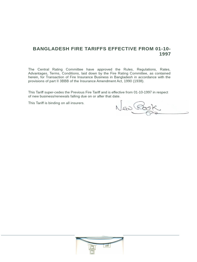 Bangladesh Fire Insurance Tariff 1997 | PDF | Insurance | Business Law