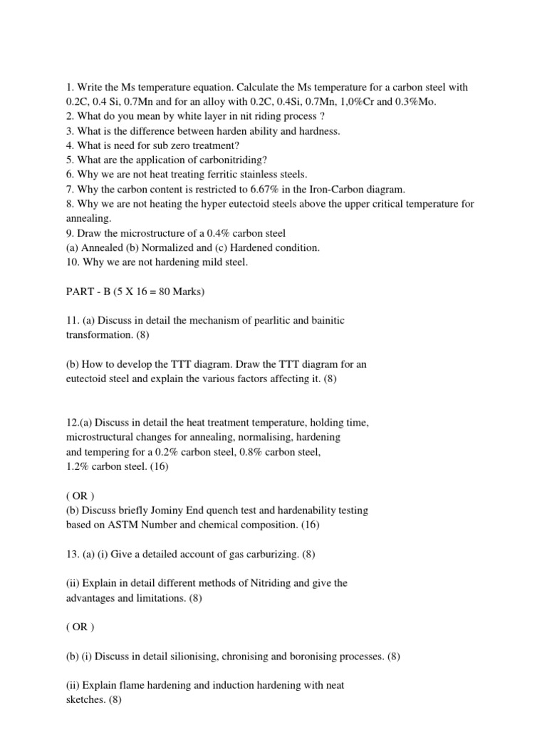 Question Papers - Heat Treatment | PDF | Heat Treating | Alloy