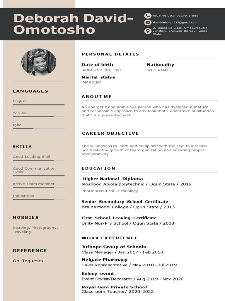 Deborah David-Omotosho's CV Summary | PDF