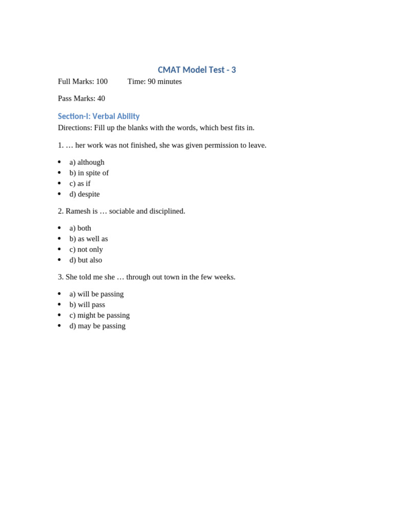 CMAT Model Test Sample | PDF