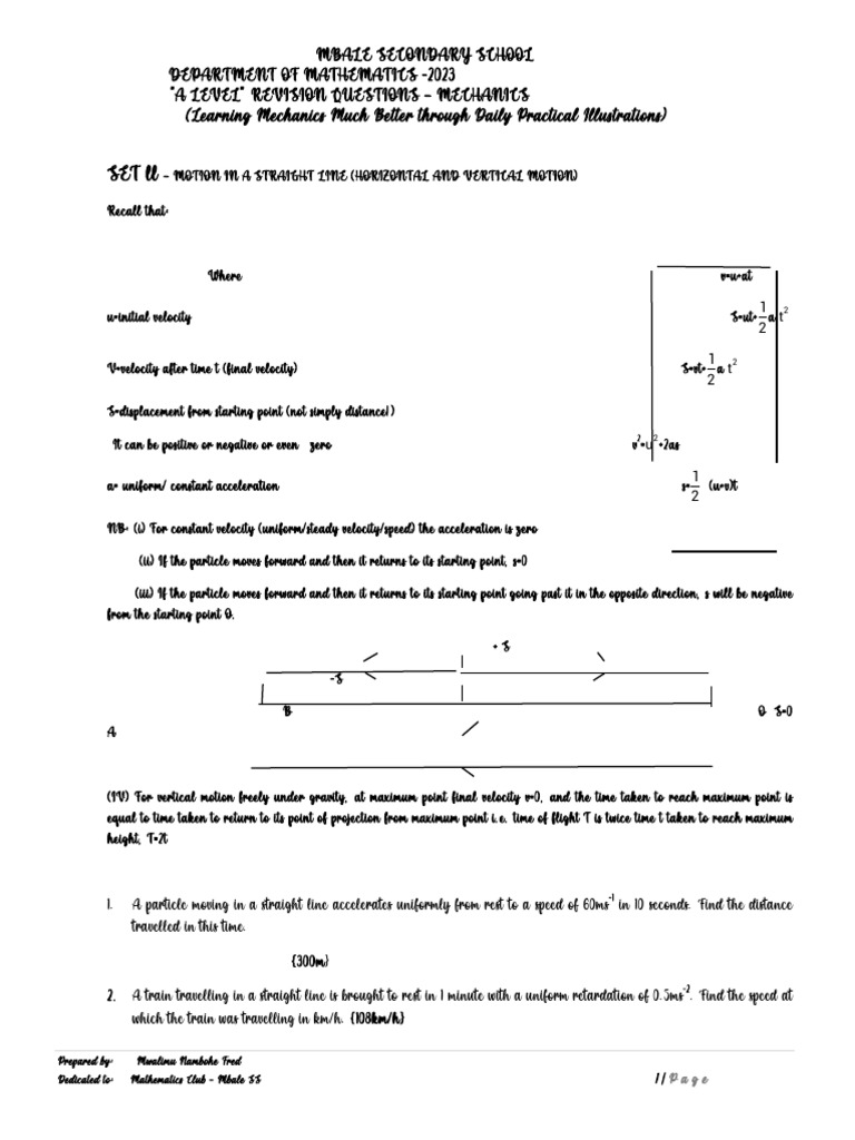A-Level Mechanics Revision Questions | PDF | Acceleration | Speed