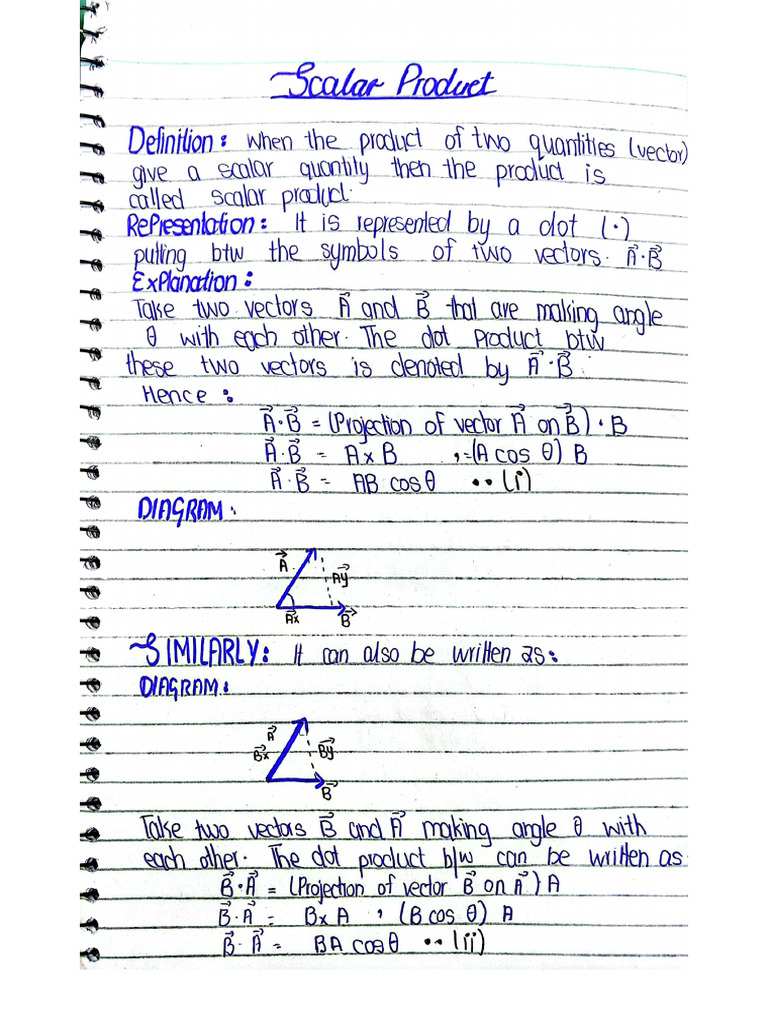 Scalar and Vector Product Notes by USWA | PDF