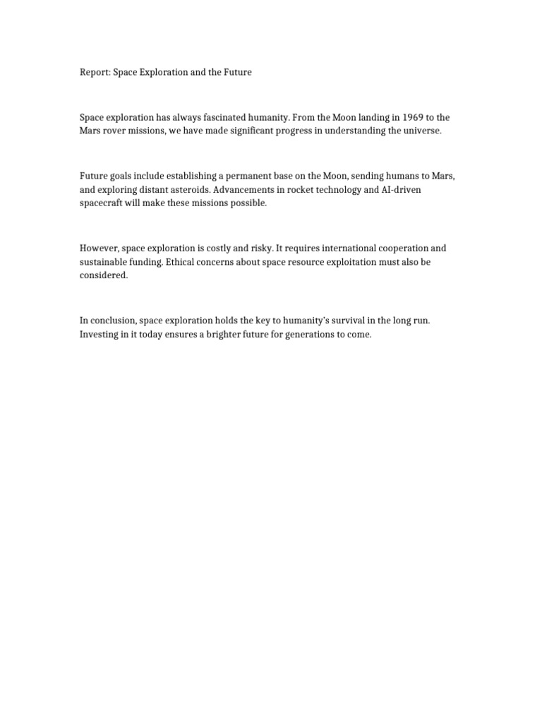 Report Space Exploration Future | PDF