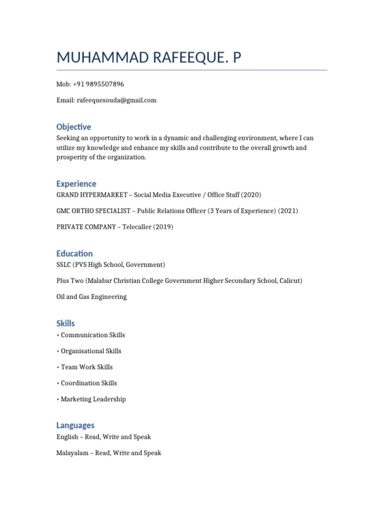 Muhammad Rafeeq Ue Resume | PDF