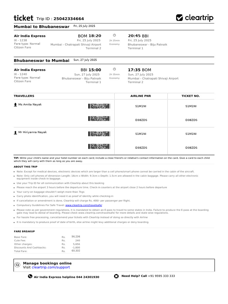 Cleartrip Flight E-Ticket | PDF | Identity Document | Transport