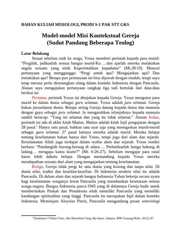 Misi Kontekstual Gereja di Indonesia | PDF