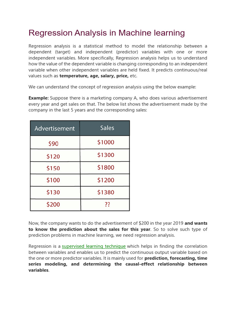 Regression Analysis in Machine Learning | PDF | Support Vector Machine | Regression Analysis