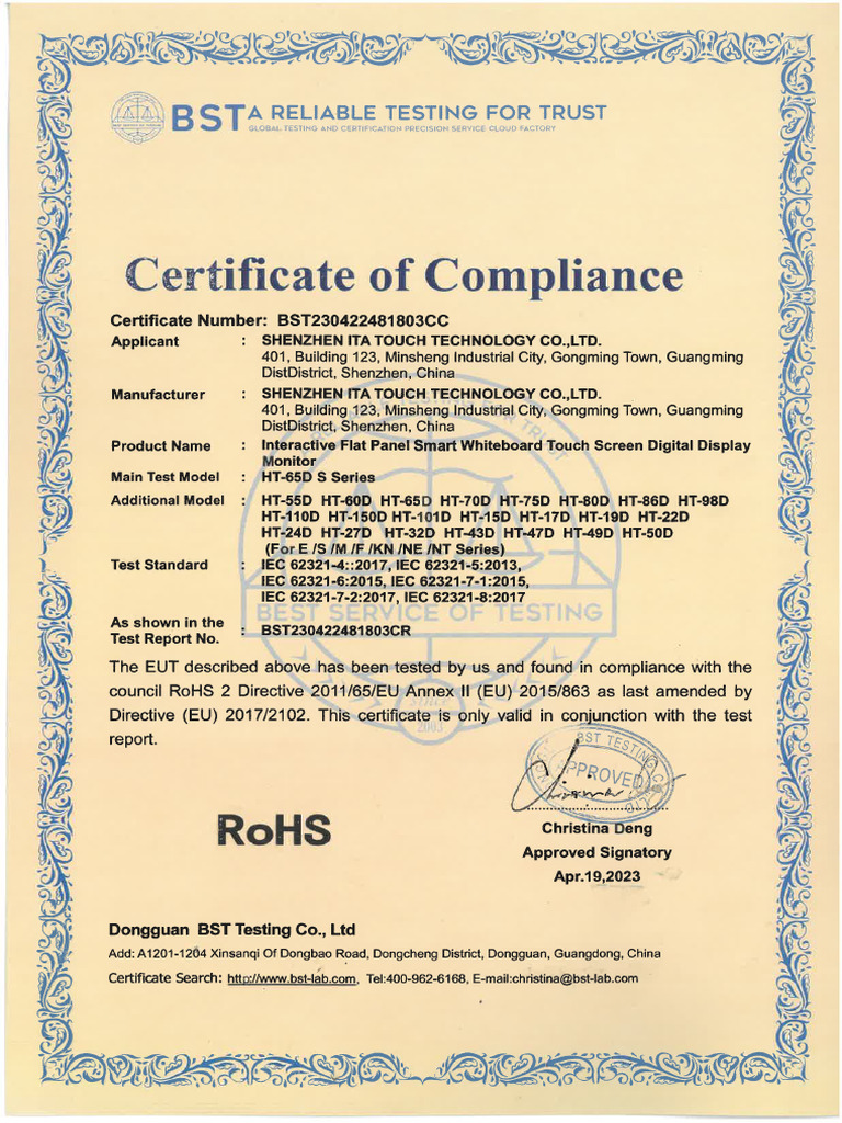 ROHS Compliance Certificate | PDF