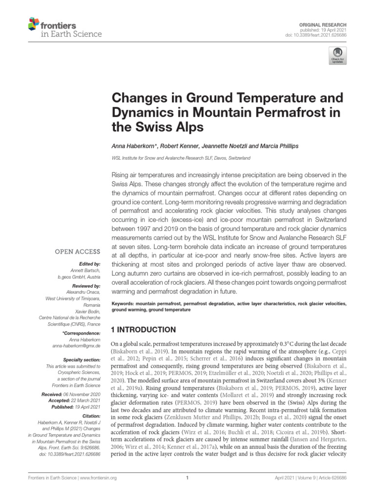 Changes in Ground Temperature and Dynamics in Mountain Permafrost in ...