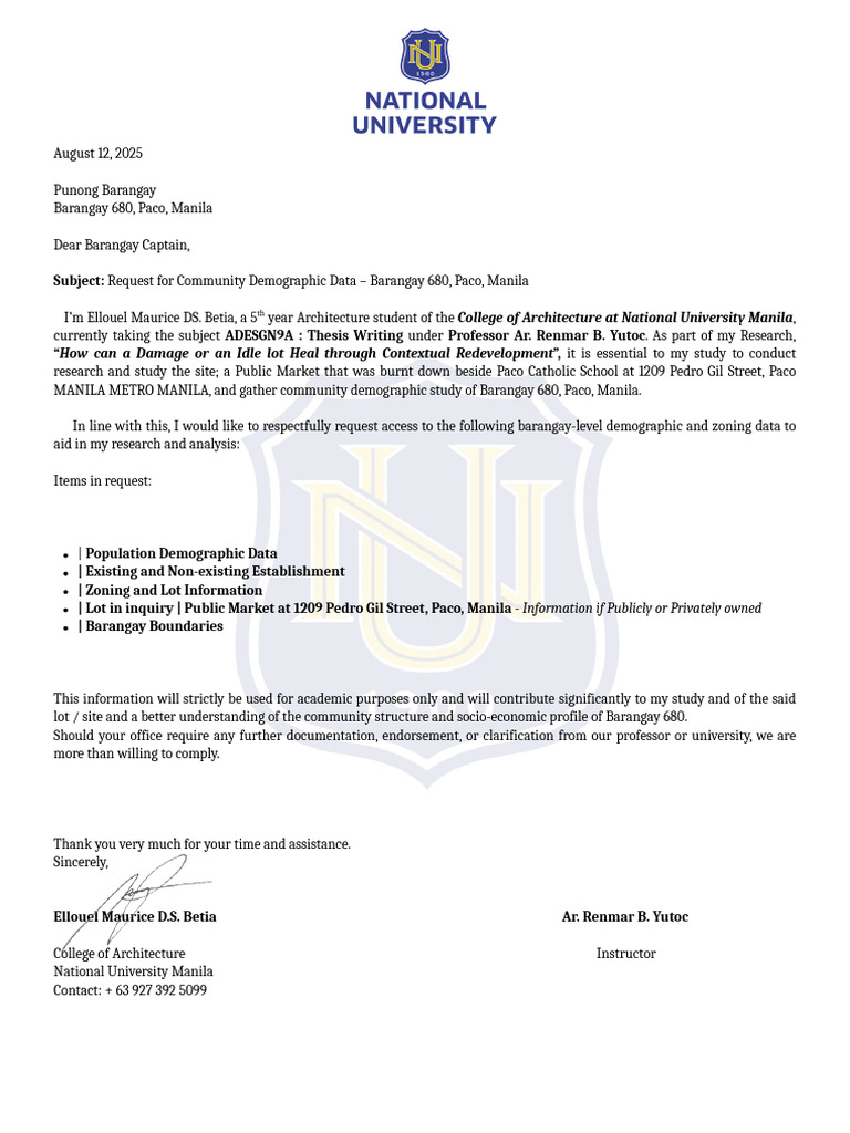Paco Barangay Request Letter - Design9A | PDF