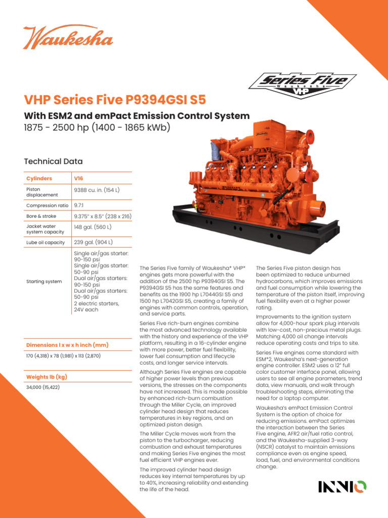 Waukesha VHP Series Five P9394GSI S5 Engine | PDF | Engines | Fuel ...