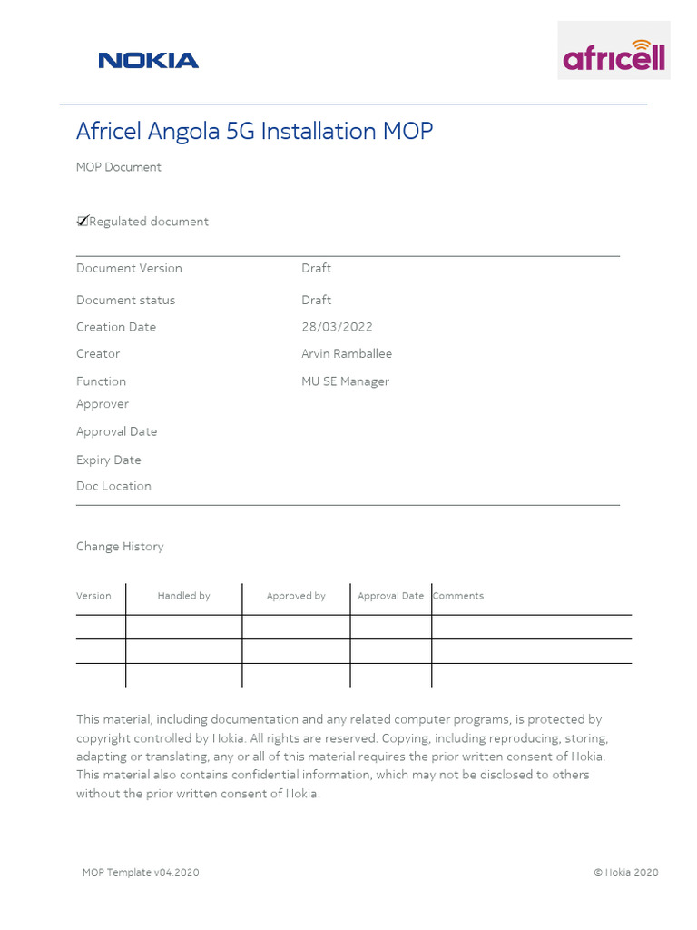 RAN - Installation 5G MoP-v04 - Africel Angola - Draft V1.1 | PDF ...