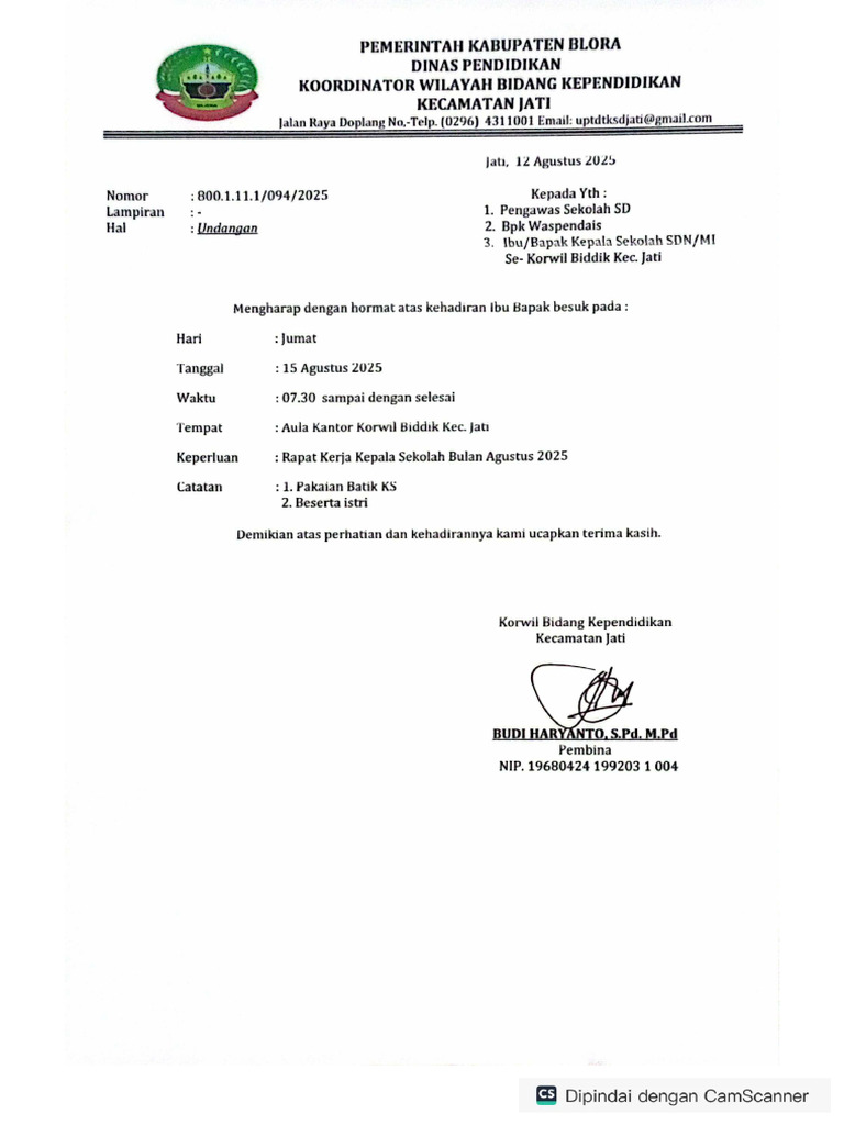 Undangan Raker KS BLN Agustus 2025 | PDF