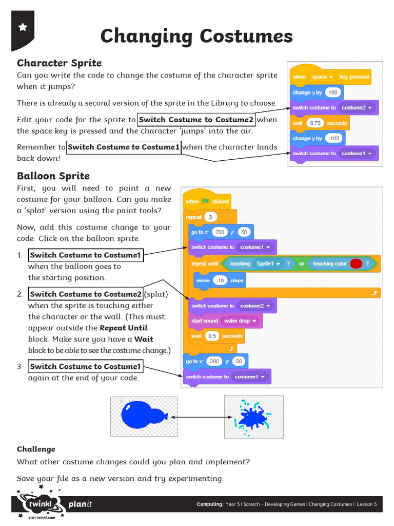 Costume Changes in Scratch Animation | PDF | Scratch (Programming Language)