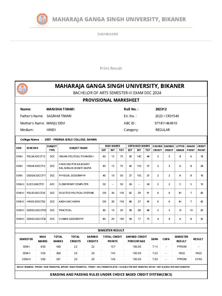 Maharaja Ganga Singh University, Bikaner | PDF | Course Credit | Students