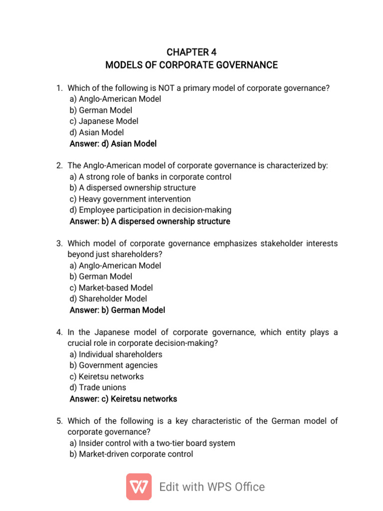 Good Governance MCQ | PDF | Corporate Social Responsibility | Corporate Governance