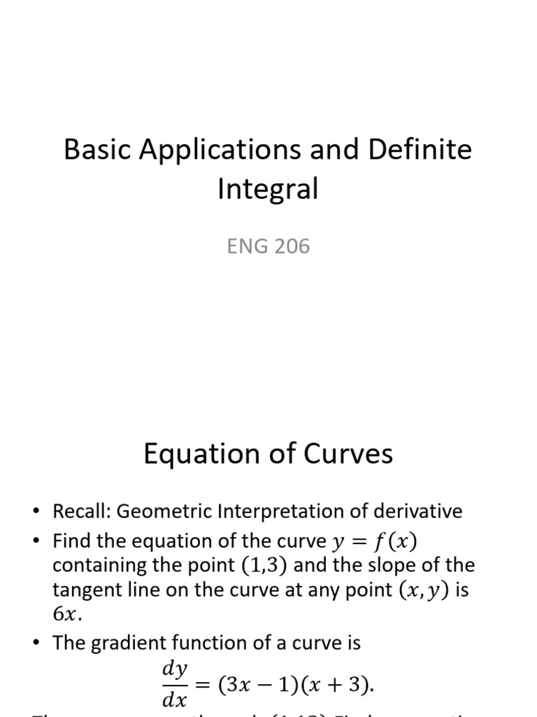 Basic Applications and Definite Integral | PDF | Tangent | Slope