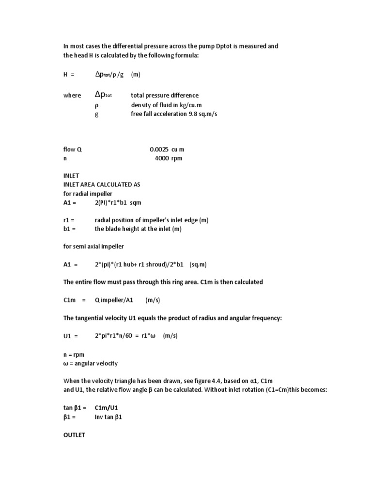 Calculating pump head and specific speed using Euler's equation | PDF ...