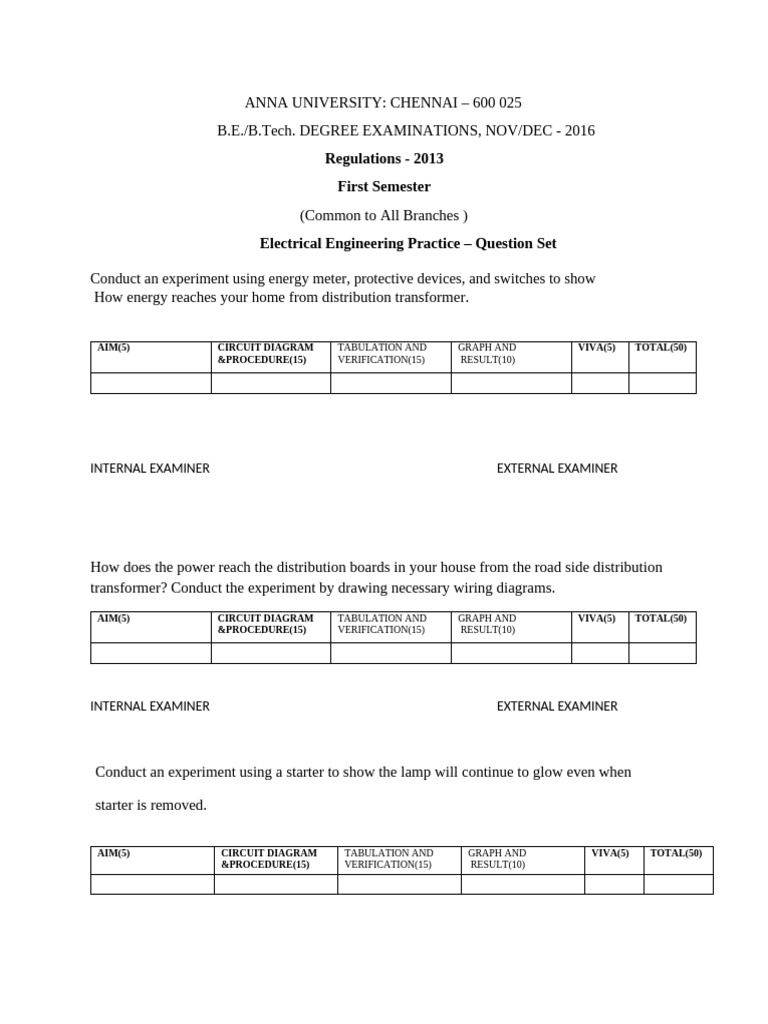 ANNA UNIVERSITY Question Set | PDF | Electronic Circuits | Switch