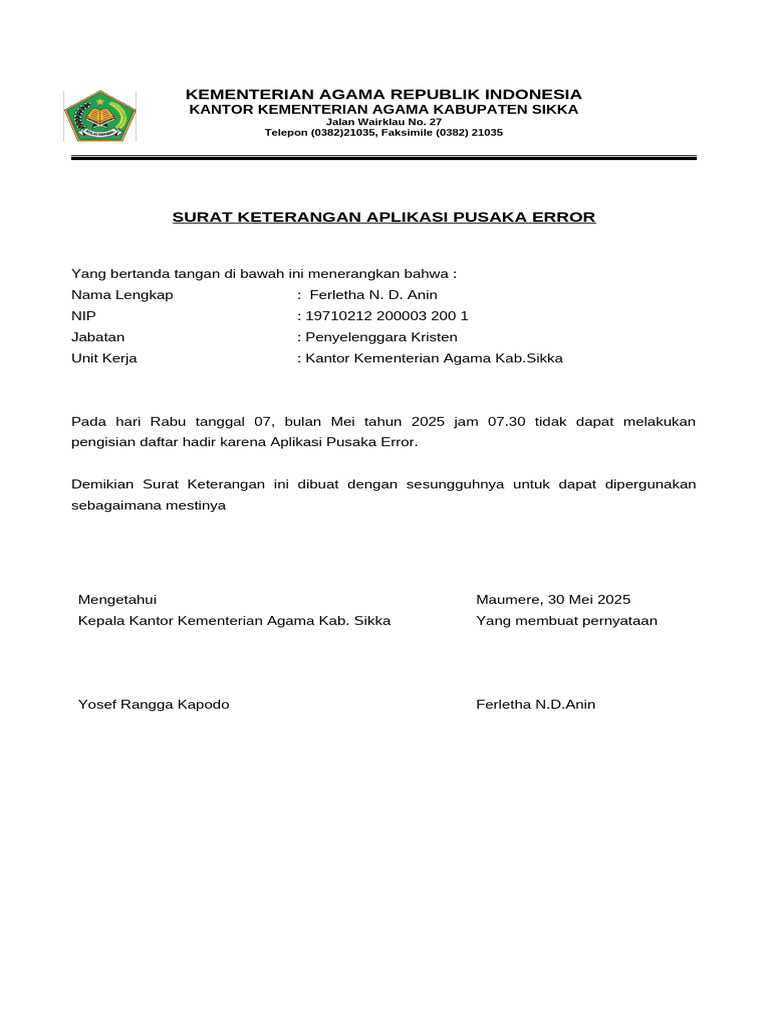 SURAT KETERANGAN ABSEN EROR[1] | PDF