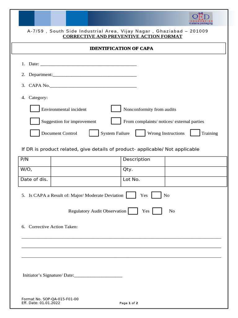 Qa 015 f01 00 Capa Format | PDF | Systems Thinking | Quality