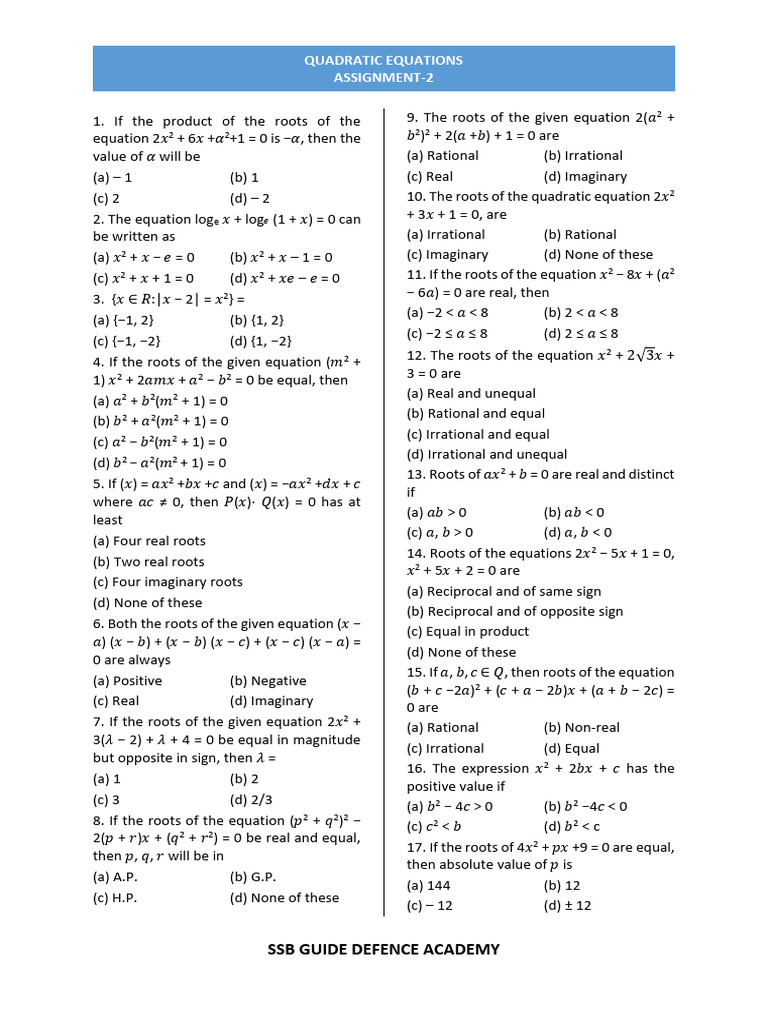 Quadratic Equation DPP 2 | PDF | Complex Analysis | Mathematics