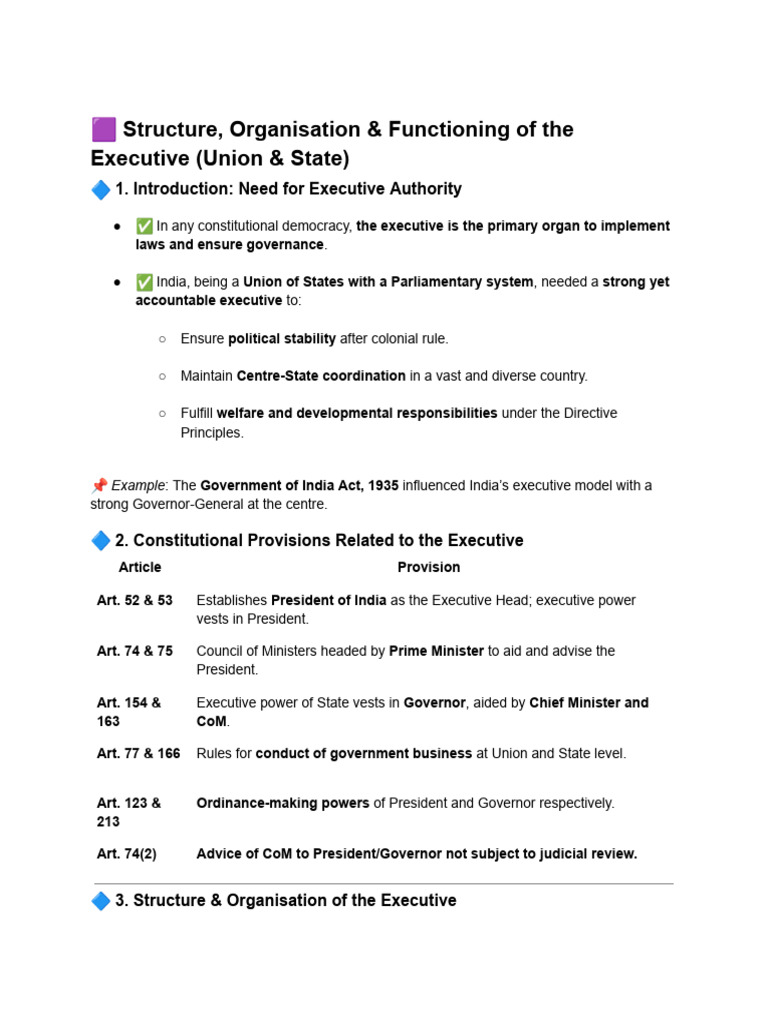 Executive Structure and Challenges in India | PDF | Cabinet (Government ...