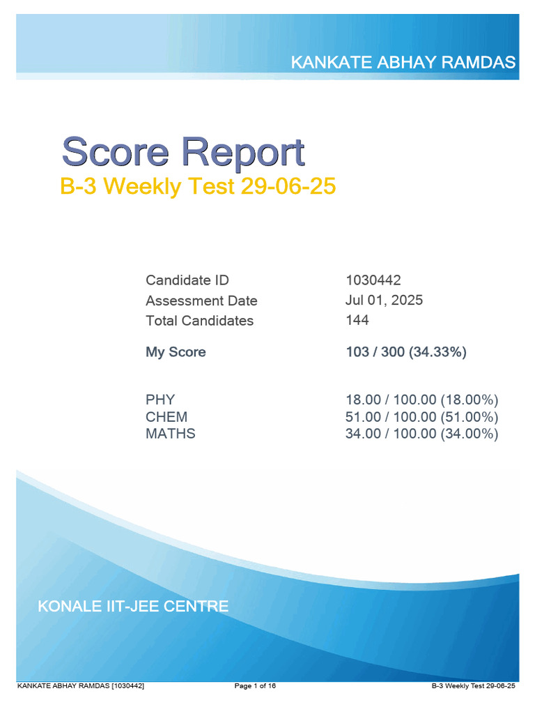 Weekly Test Score Report for Kankate Abhay | PDF | Evaluation Methods ...