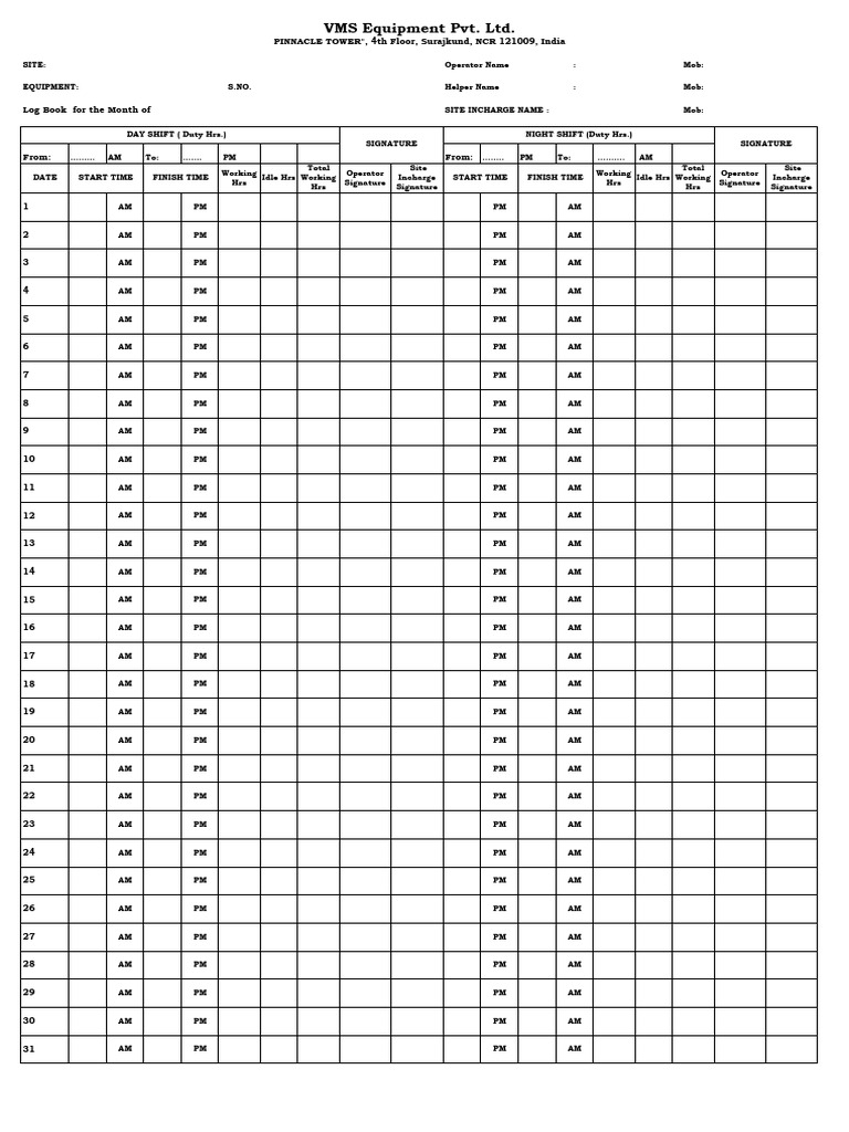 Logsheet VMS | PDF
