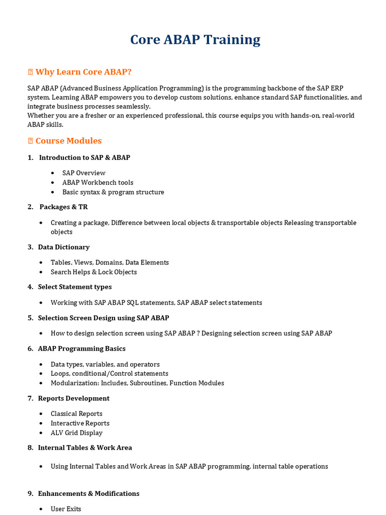 Core ABAP Course | PDF
