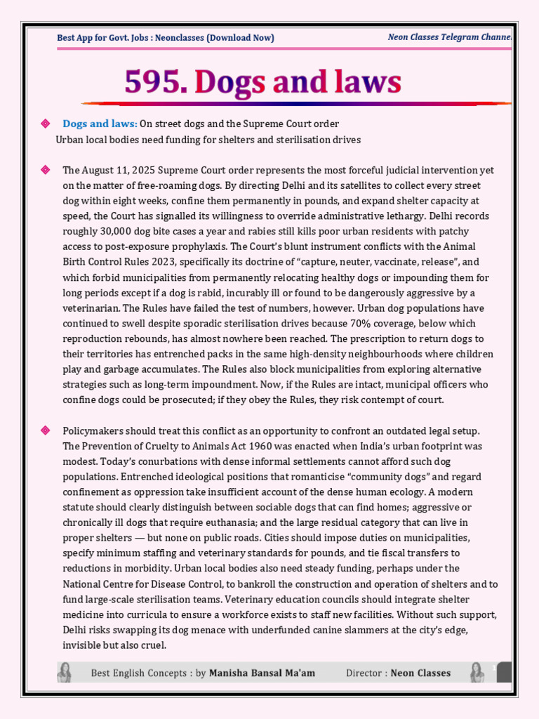 Dogs and Laws The Hindu Editorial | PDF
