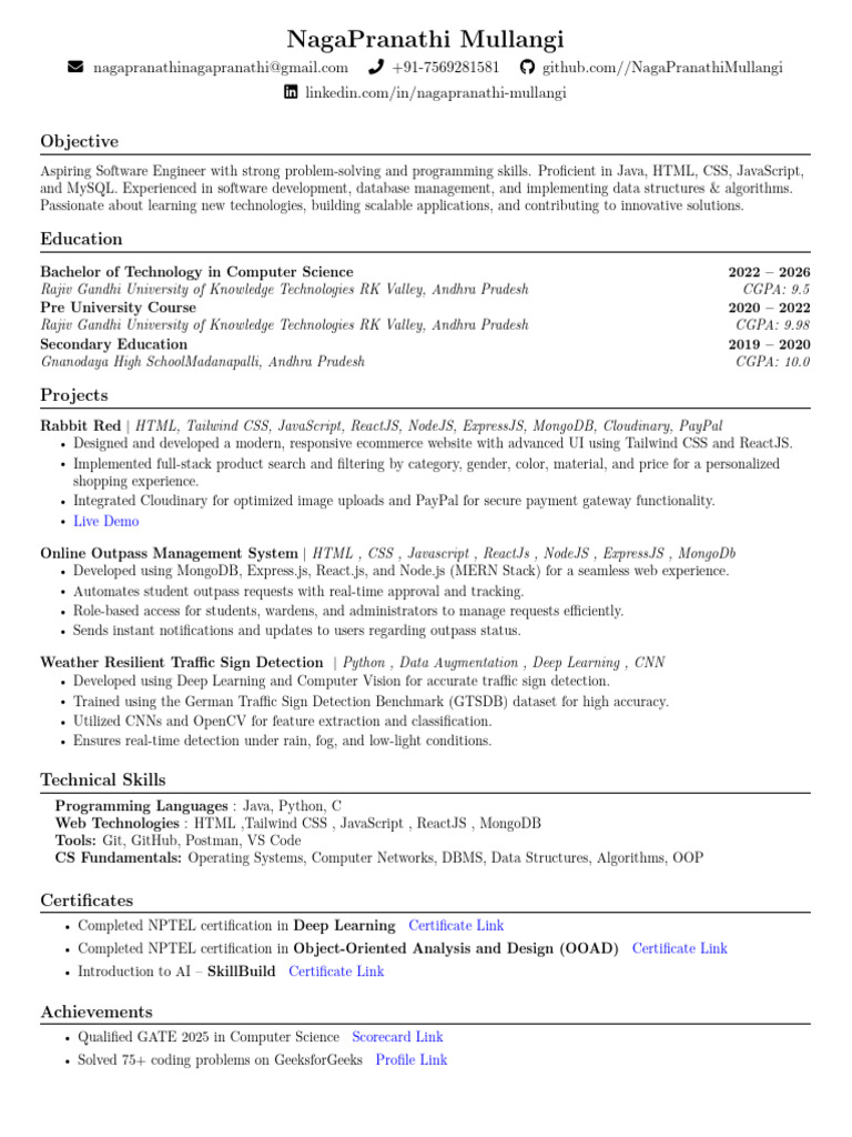 Pranathi Resume1 | PDF | Deep Learning | Computer Programming