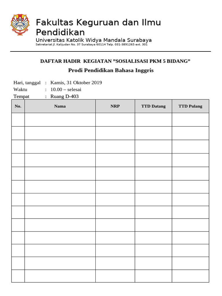 Form - Daftar Hadir FKIP | PDF