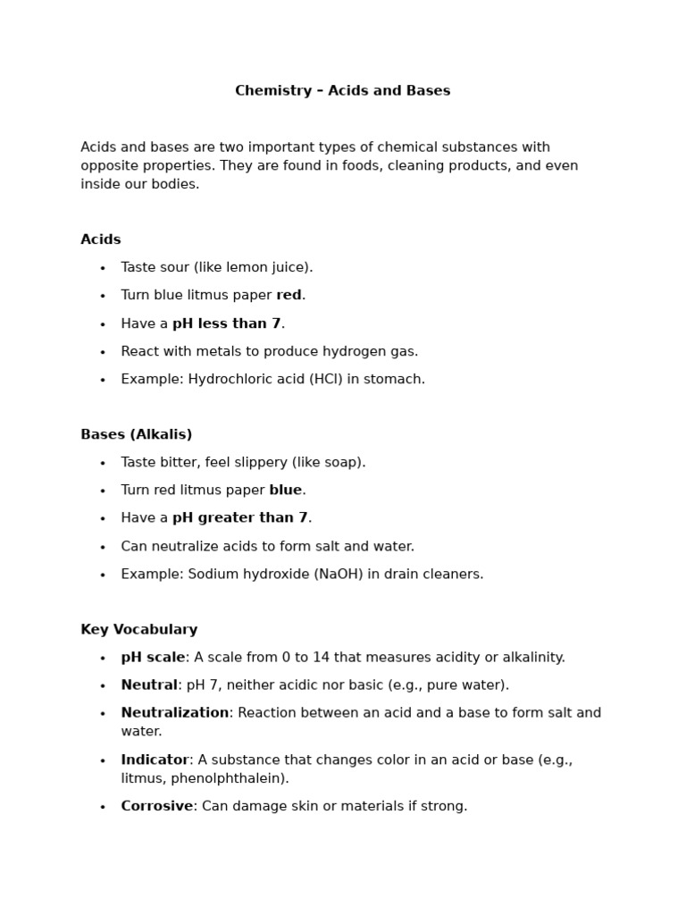 Chemistry - Acids and Bases | PDF