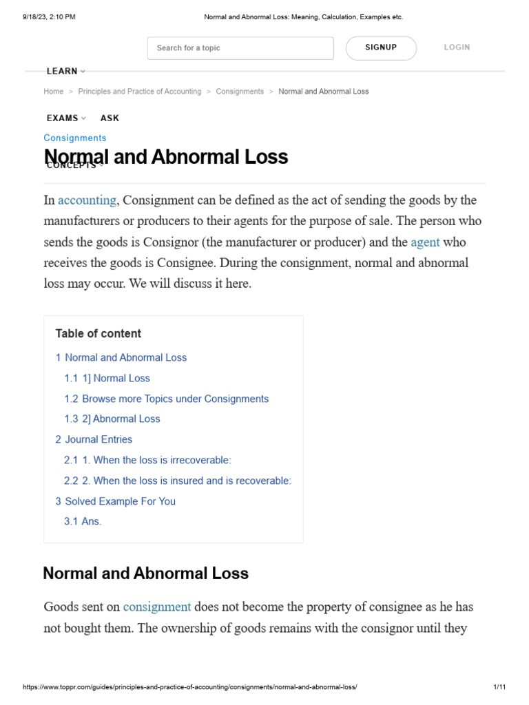 Normal and Abnormal Loss - Meaning, Calculation, Examples Etc | PDF