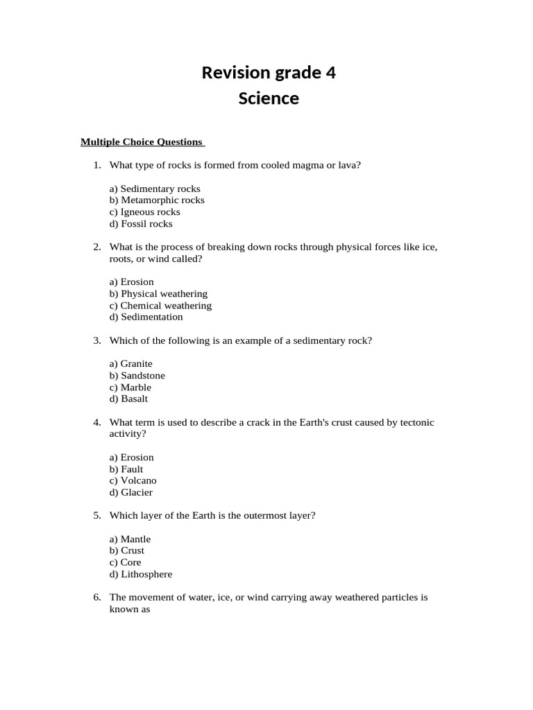 Grade 4 Earth Science Revision Guide | PDF | Rock (Geology) | Earthquakes