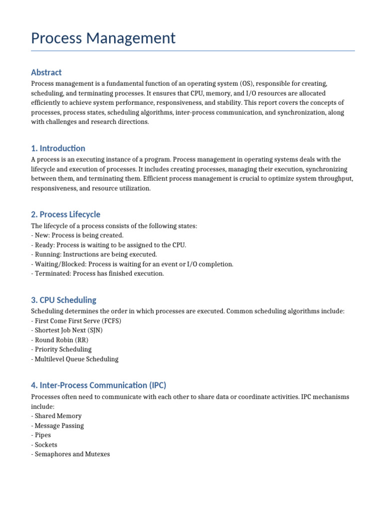Process Management Report | PDF | Process (Computing) | Scheduling (Computing)