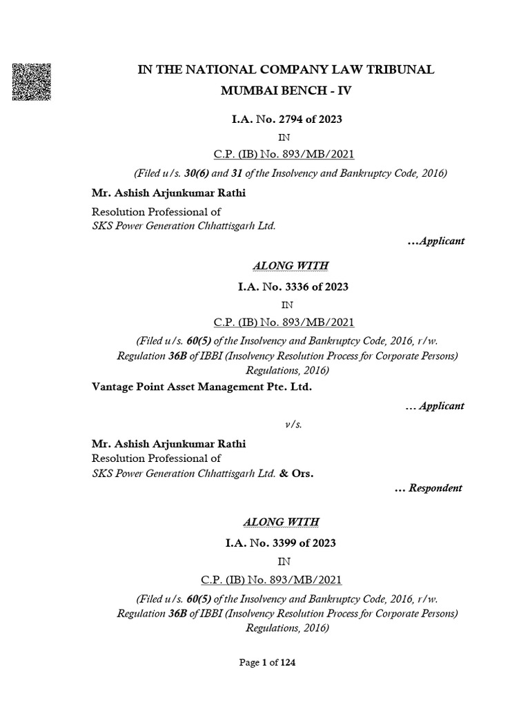 NCLT Mumbai: SKS Power Insolvency Cases | PDF | Bankruptcy | Insolvency